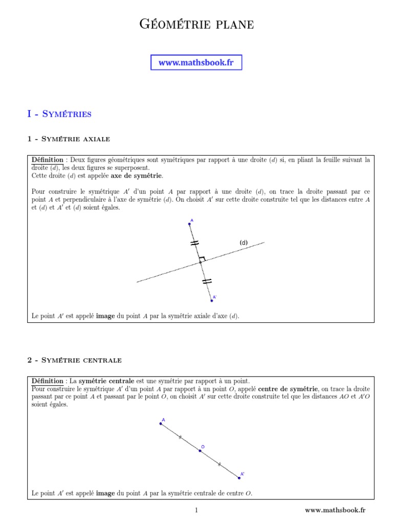 Cours de géométrie plane et symétries | PDF | Triangle | Cercle
