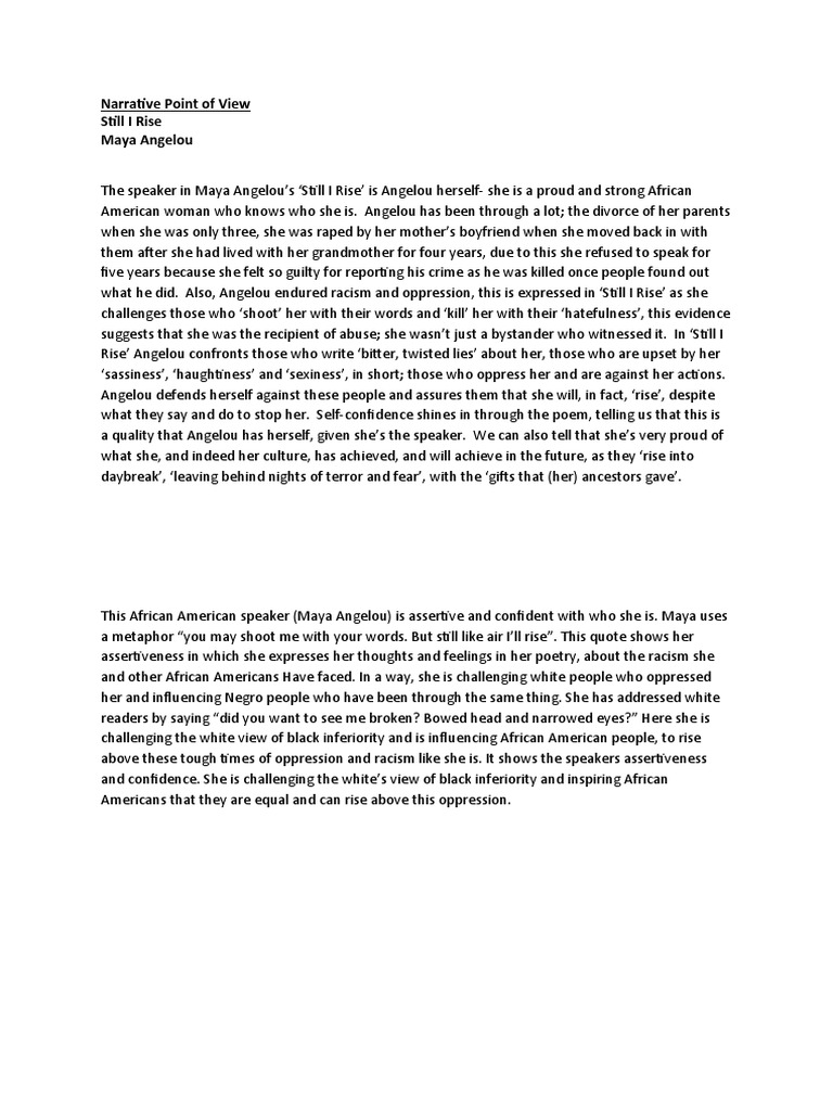 Analysis of Maya Angelou's "Still I Rise" | PDF | Maya Angelou | Racism