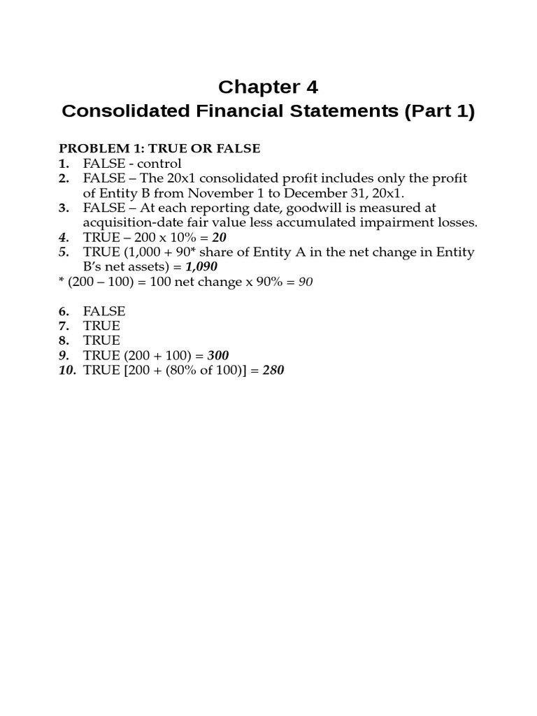 Sol. Man. Chapter 4 Consol. Fs Part 1 | PDF | Goodwill (Accounting) | Equity (Finance)