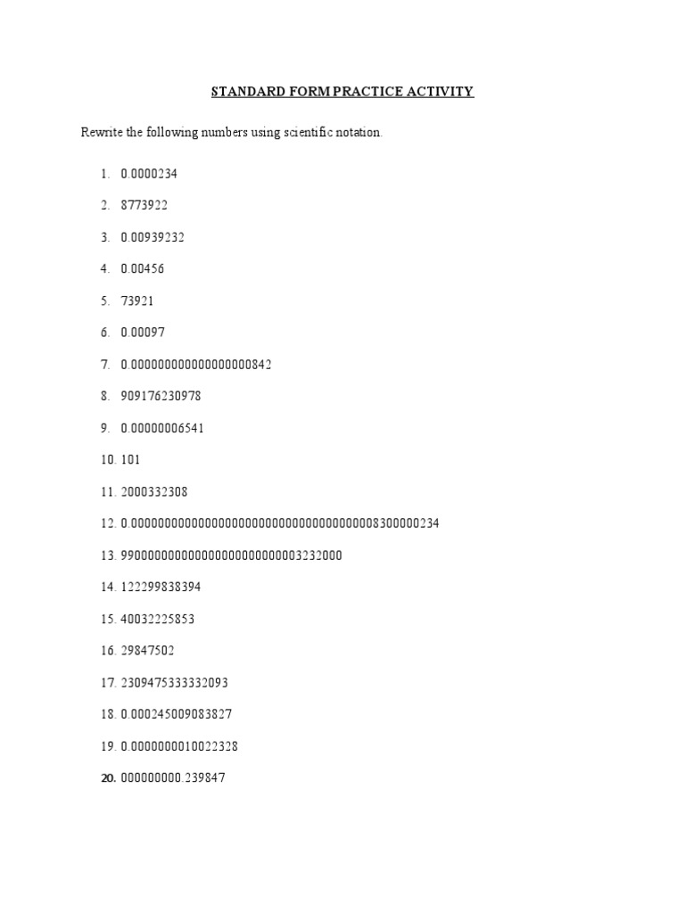Standard Form Practice Activity | PDF