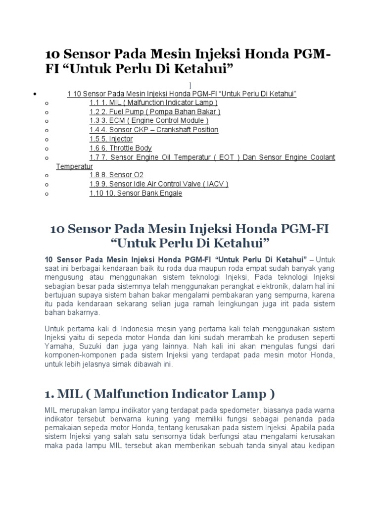 10 Sensor Pada Mesin Injeksi Honda PGM | PDF