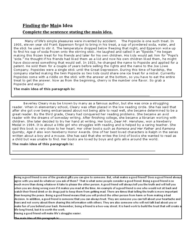 Finding The Main Idea Passage | PDF | Beverages