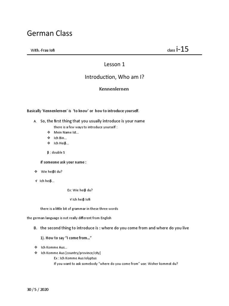 German Self-Introduction Basics | PDF | Linguistics
