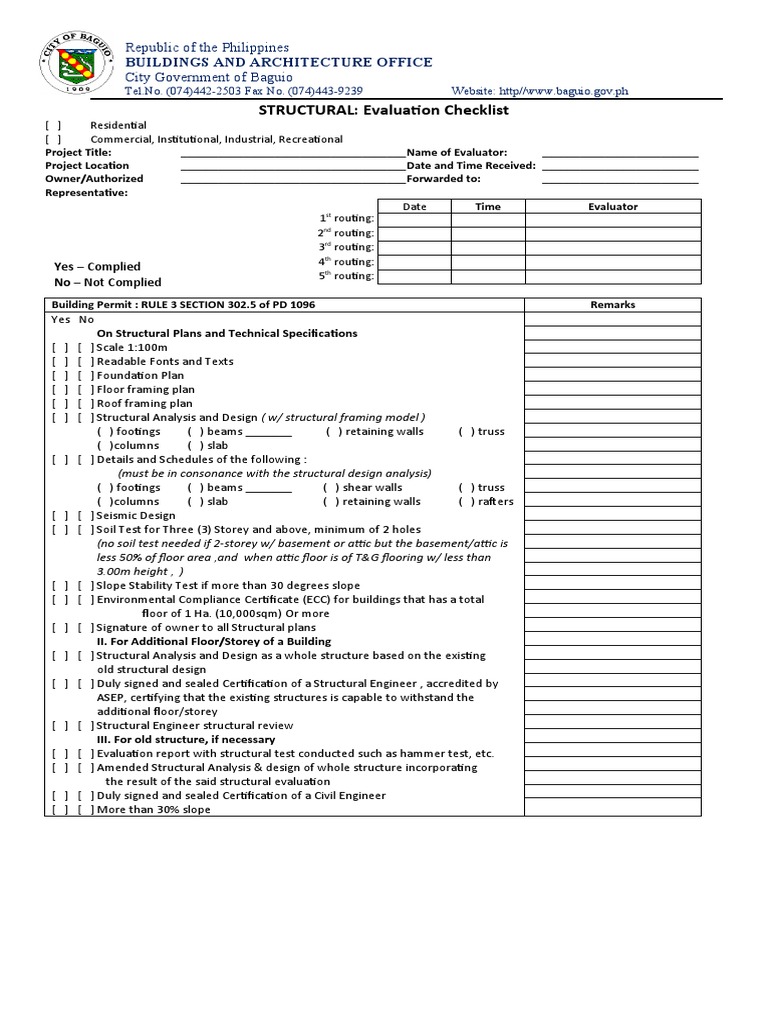 Structural Evaluation Checklist (For Building Permit) | PDF | Building ...
