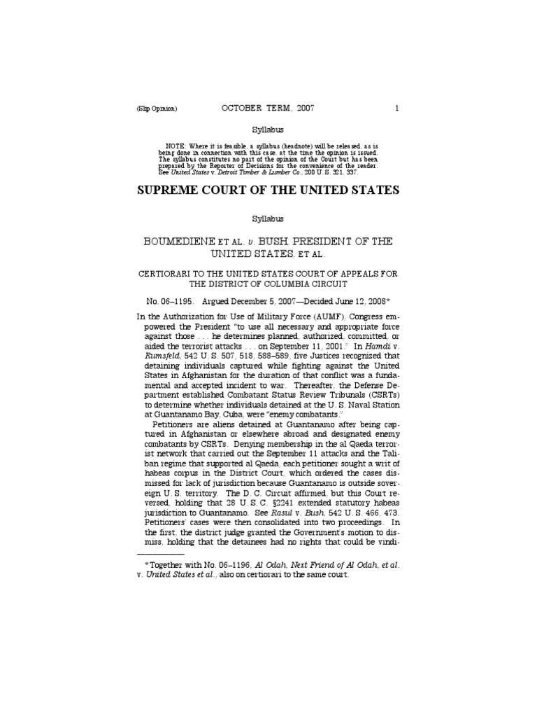 Boumediene v. Bush Case Summary | PDF | Habeas Corpus | Common Law
