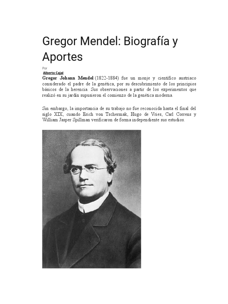 Biografía y Aportes de Gregor Mendel | PDF | Dominancia (Genética ...
