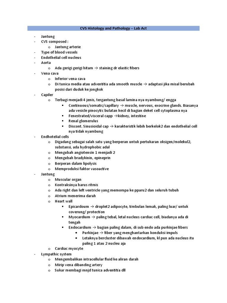 CVS Histology and Pathology | PDF