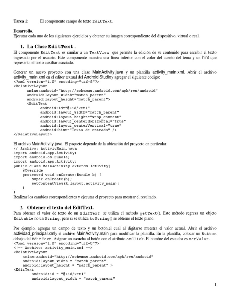 Uso del EditText en Android: Guía Completa | PDF | Java (lenguaje de ...