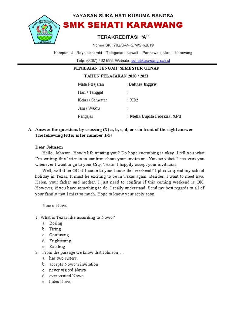 Soal PTS Bahasa Inggris Kelas 11 Semester 2 | PDF | Nature