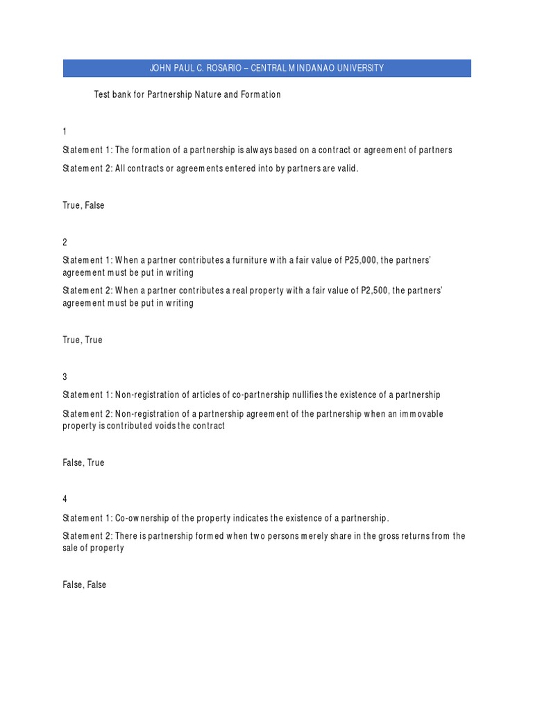 Partnership - Chapter 1 Test Bank | PDF | Debits And Credits | Balance ...