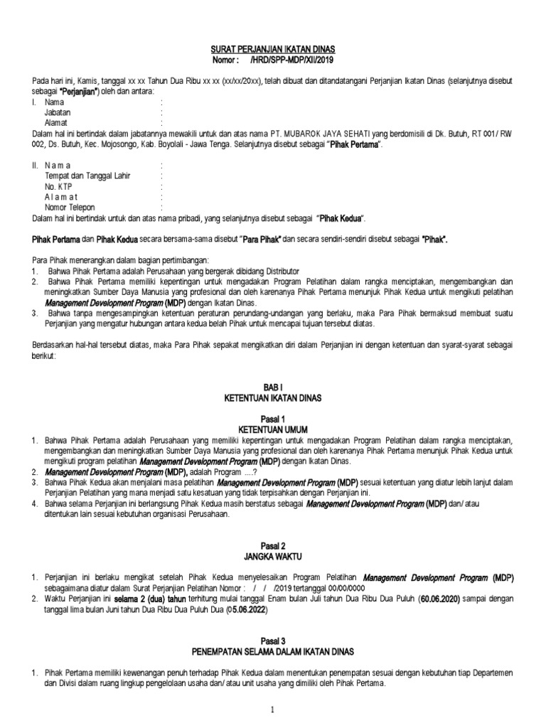 Draft PKWT Ikatan Dinas | PDF | Hukum