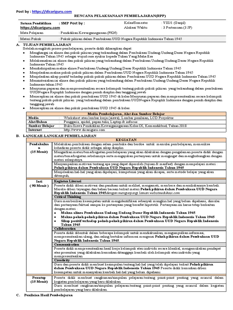 Dicariguru - Com - RPP I PKN Kelas IX | PDF | Karier & Perkembangan