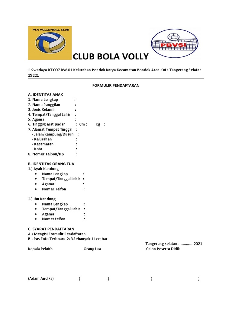 Pendaftaran Bola Voli | PDF