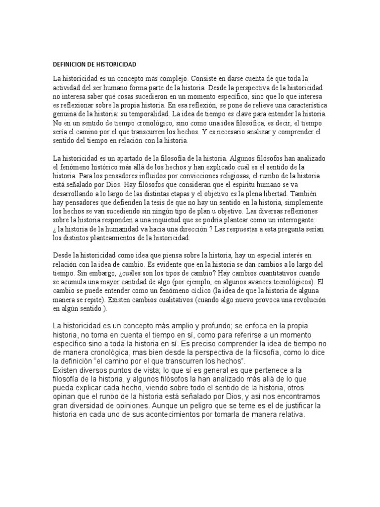 Definición y Concepto de Historicidad | PDF | Hora | Conocimiento