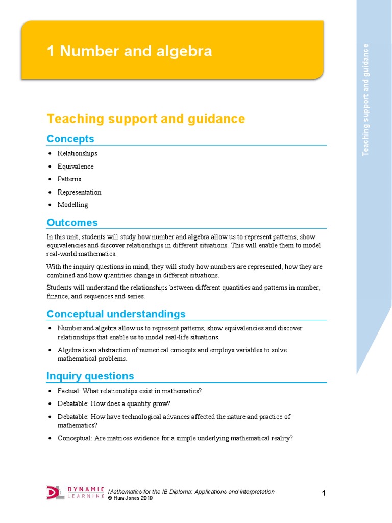 1 Number and Algebra: Teaching Support and Guidance | PDF | Matrix ...