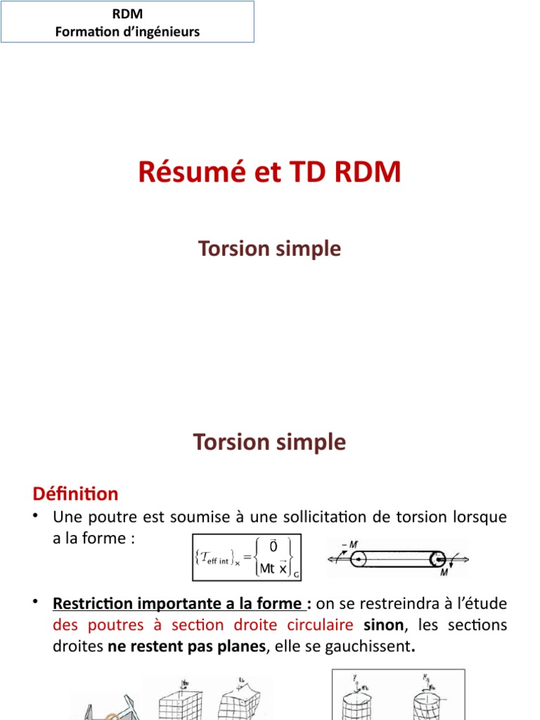 Résumé Et TD RDM Torsion | PDF | Contrainte de cisaillement | Résistance des matériaux