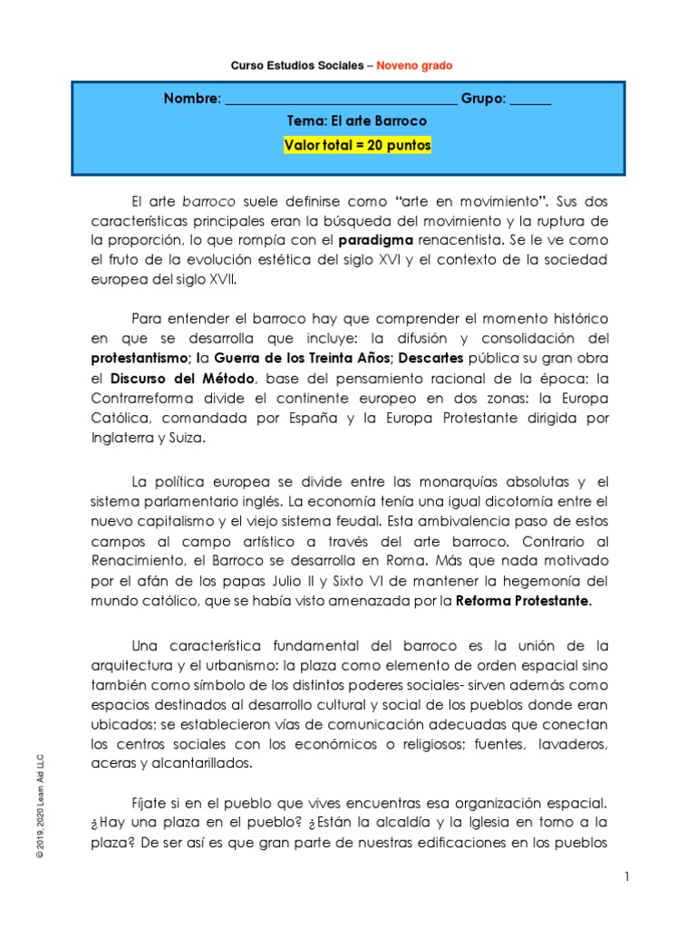 Tarea Aplicación Sobre El Arte Barroco | PDF | Barroco | Renacimiento