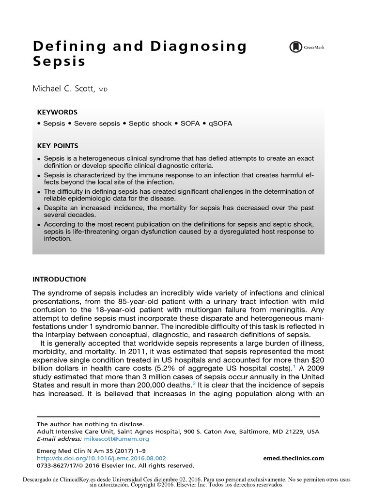 Defining and Diagnosing Sepsis | PDF | Sepsis | Human Diseases And ...