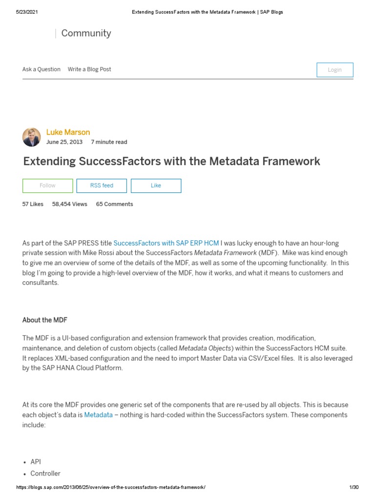 Extending Successfactors With The Metadata Framework: Community | PDF | Metadata | Object ...