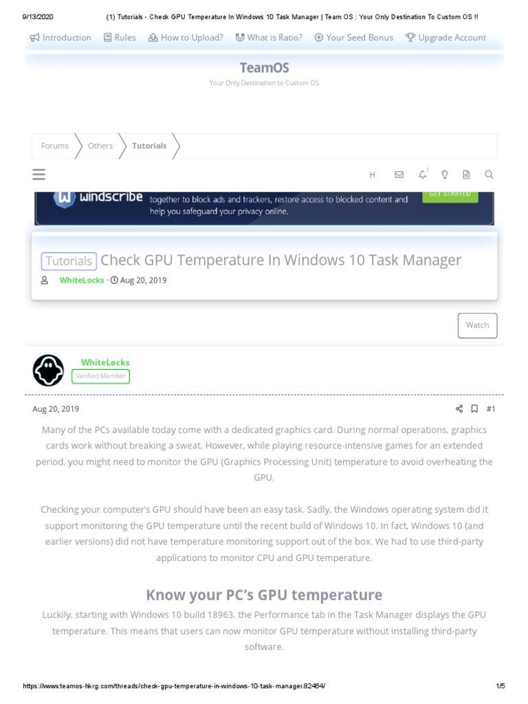 Tutorials - Check GPU Temperature in Windows 10 Task Manager - Team OS ...
