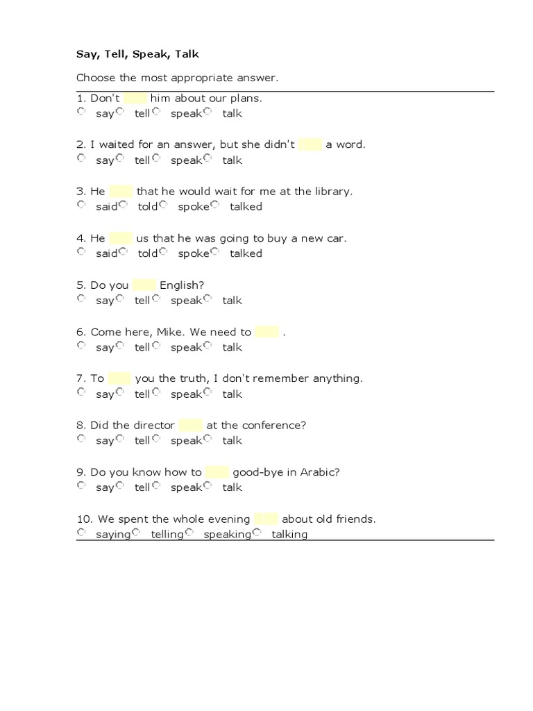 Say Speak Tell Talk 1 | PDF