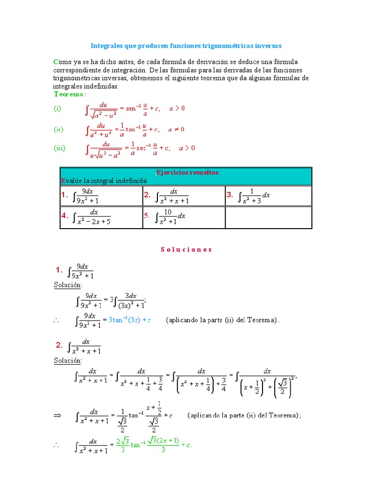Integrales Que Producen Funciones Trigonométricas Inversas | PDF ...