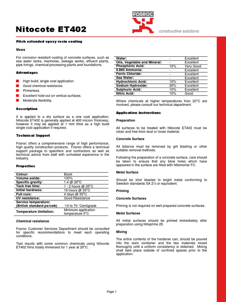 Nitocote ET402: Constructive Solutions | PDF | Epoxy | Concrete