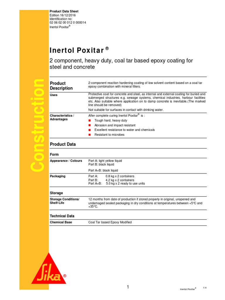 Inertol Poxitar: 2 Component, Heavy Duty, Coal Tar Based Epoxy Coating ...