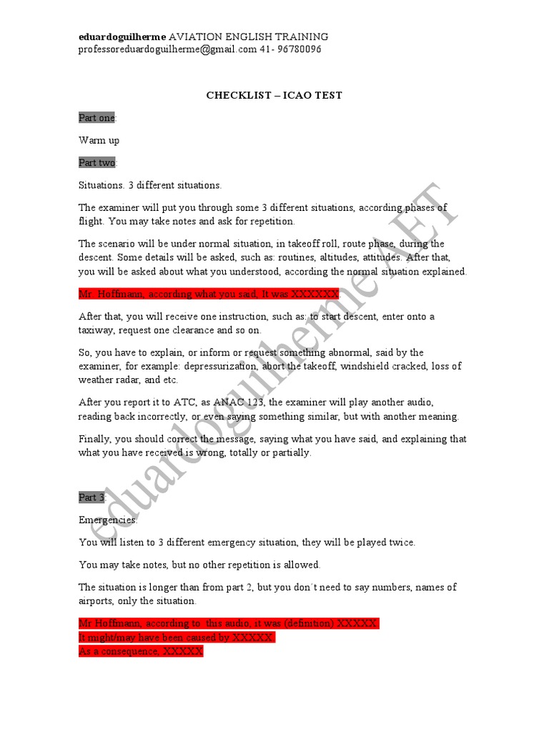 AVIATION ENGLISH EMERGENCY CHECKLIST | PDF | Air Traffic Control | Airliner