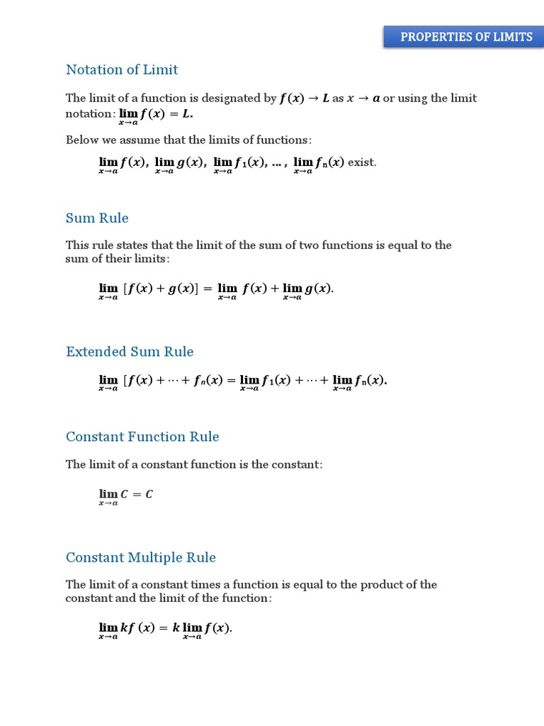 Properties of Limits PDF | PDF | Function (Mathematics) | Mathematical Objects