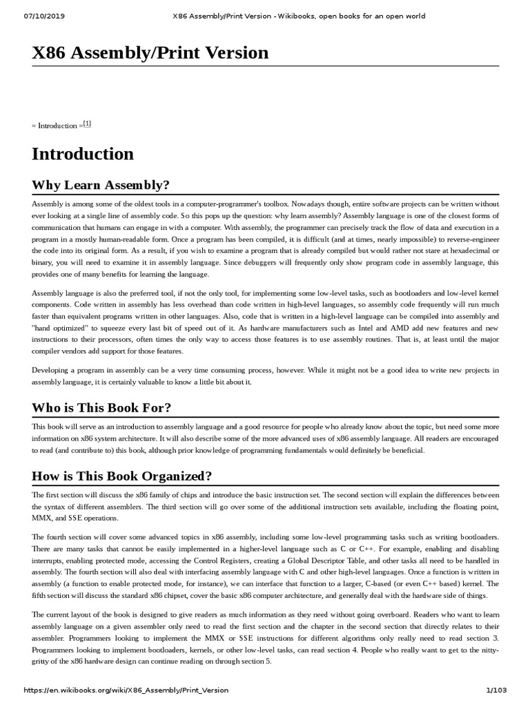 X86 Assembly/Print Version | PDF | Assembly Language | Microprocessor