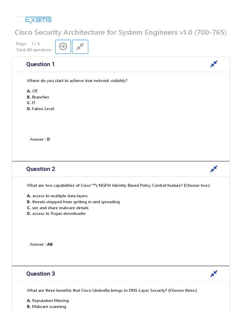 Cisco 700-765 Free Practice Exam & Test Training - ITExams - Com Page1 ...