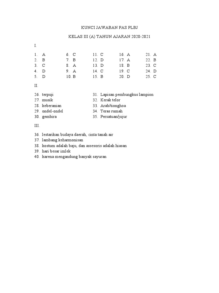 Kunci Jawaban Pas PLBJ | PDF