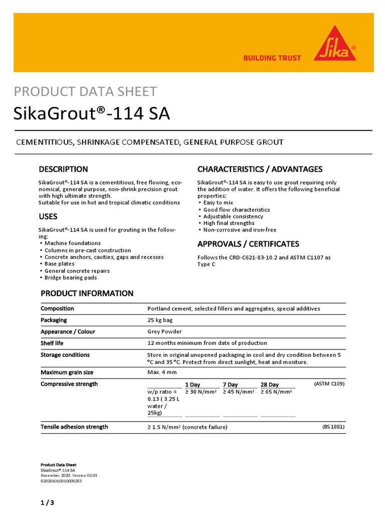 Sika Grout - 114 Sa | PDF | Concrete | Rust