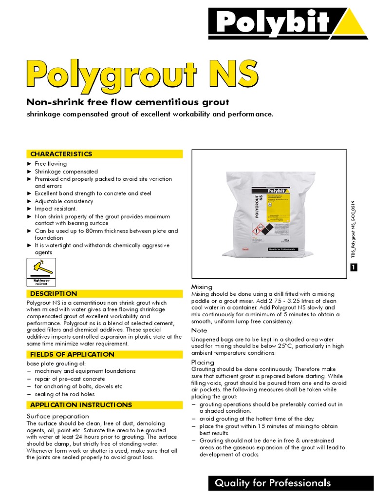 Polygrout NS: Non-Shrink Free Flow Cementitious Grout | PDF | Shelf ...