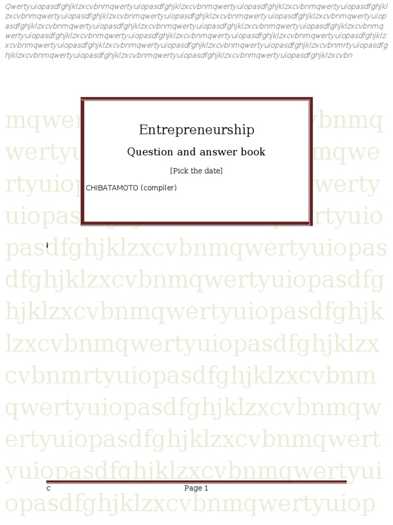 Entrepreneurship: Question and Answer Book | Download Free PDF | Pricing | Entrepreneurship