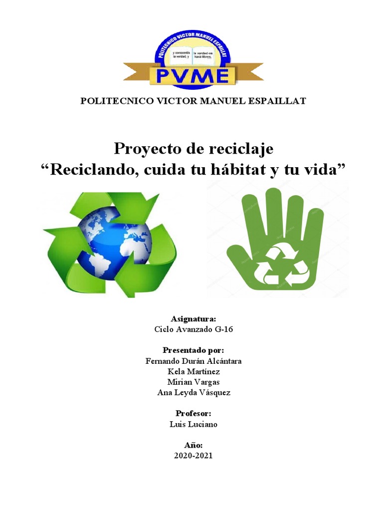 Proyecto de Reciclaje | PDF | Reciclaje | Residuos