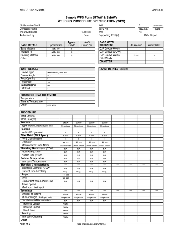 Gtaw Weld Procedure Specification