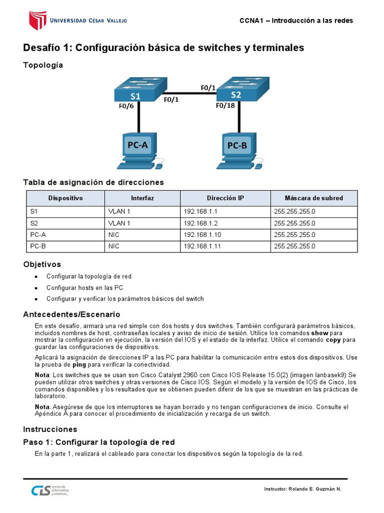 Desafío 1 CB SWITCH - Configuración Básica de Switches y Terminales | PDF | Dirección IP ...