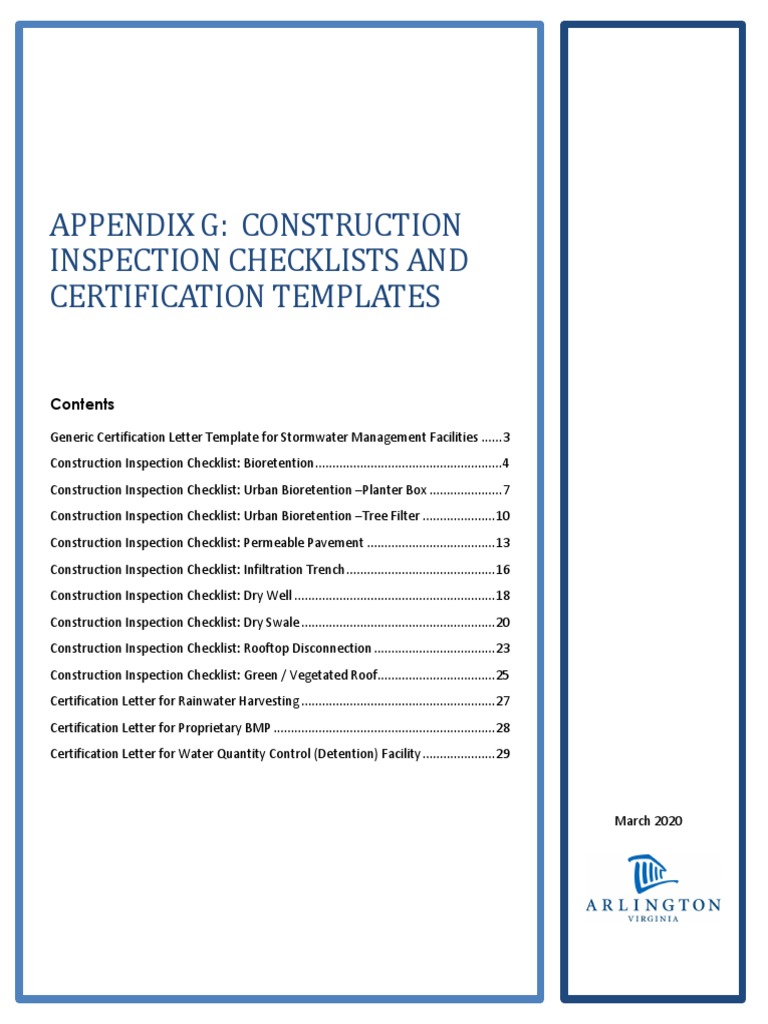 Appendix G Construction Inspection Checklists and Asbuilt ...