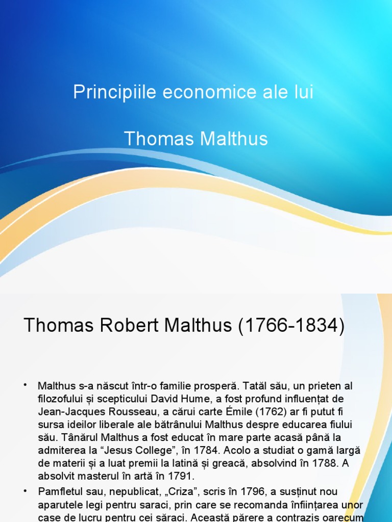 Principiile Economice Ale Lui Thomas Malthus | PDF