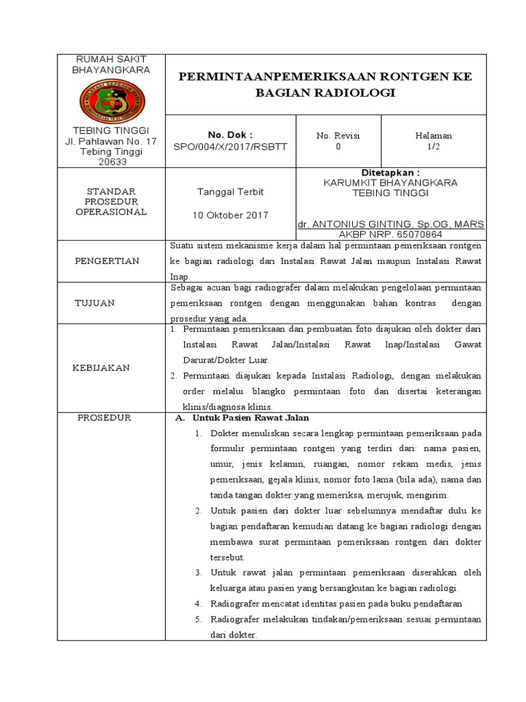 004 - Permintaan Pemeriksaan Rontgen Ke Bagian Radiologi RSBTT | PDF