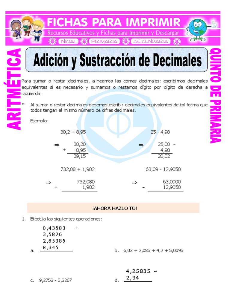 Suma y Resta Con Decimales | PDF