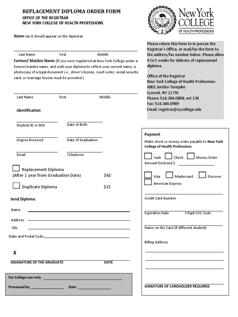 Diploma Replacement Request Form | PDF | Money Order | Credit Card