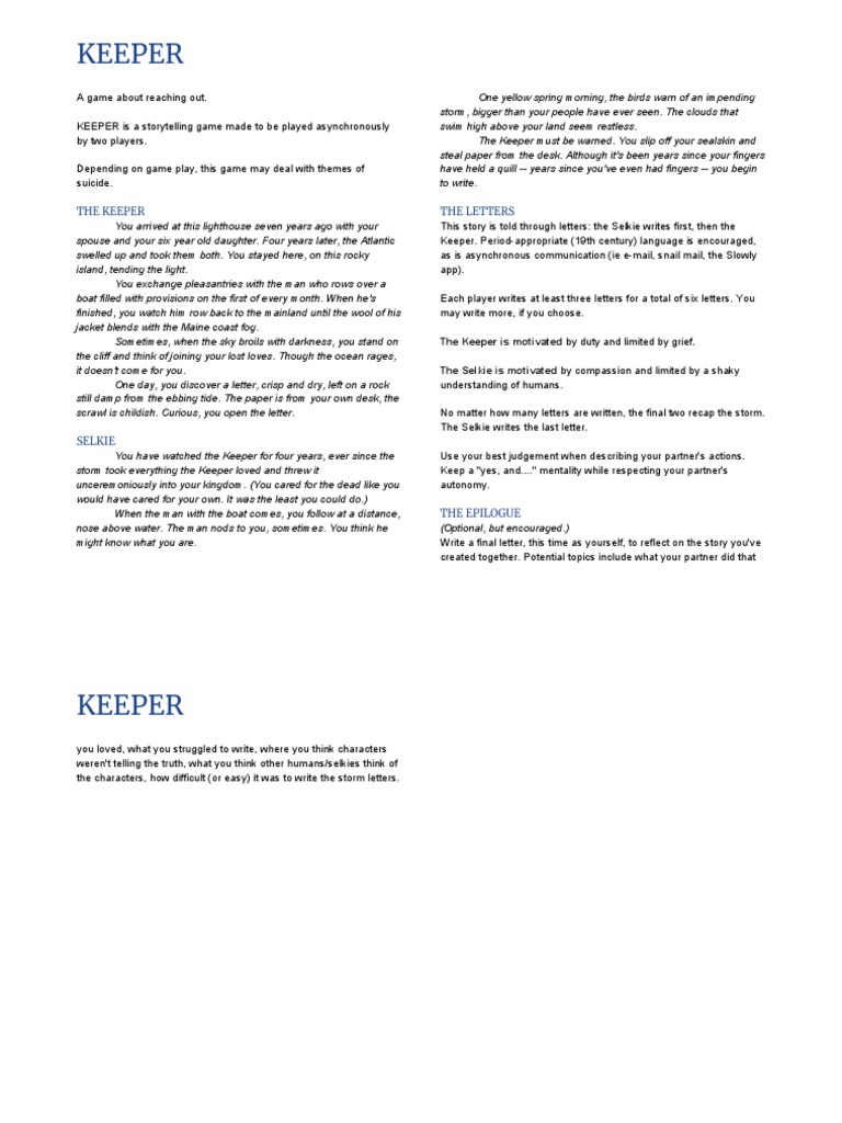 Keeper: The Keeper The Letters | PDF