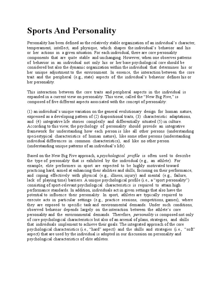 Personality Traits and Mental Skills of Elite Athletes | PDF ...