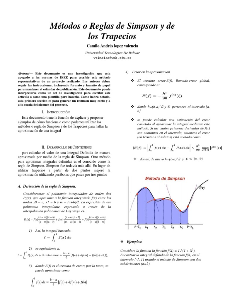 Metodos o Regla de Simpson y Dleos Trapesoides | PDF | Matemáticas De La Computación | Integral
