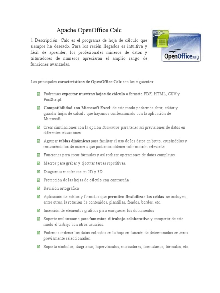 Apache OpenOffice Calc | PDF | Software | Ciencias de la Computación