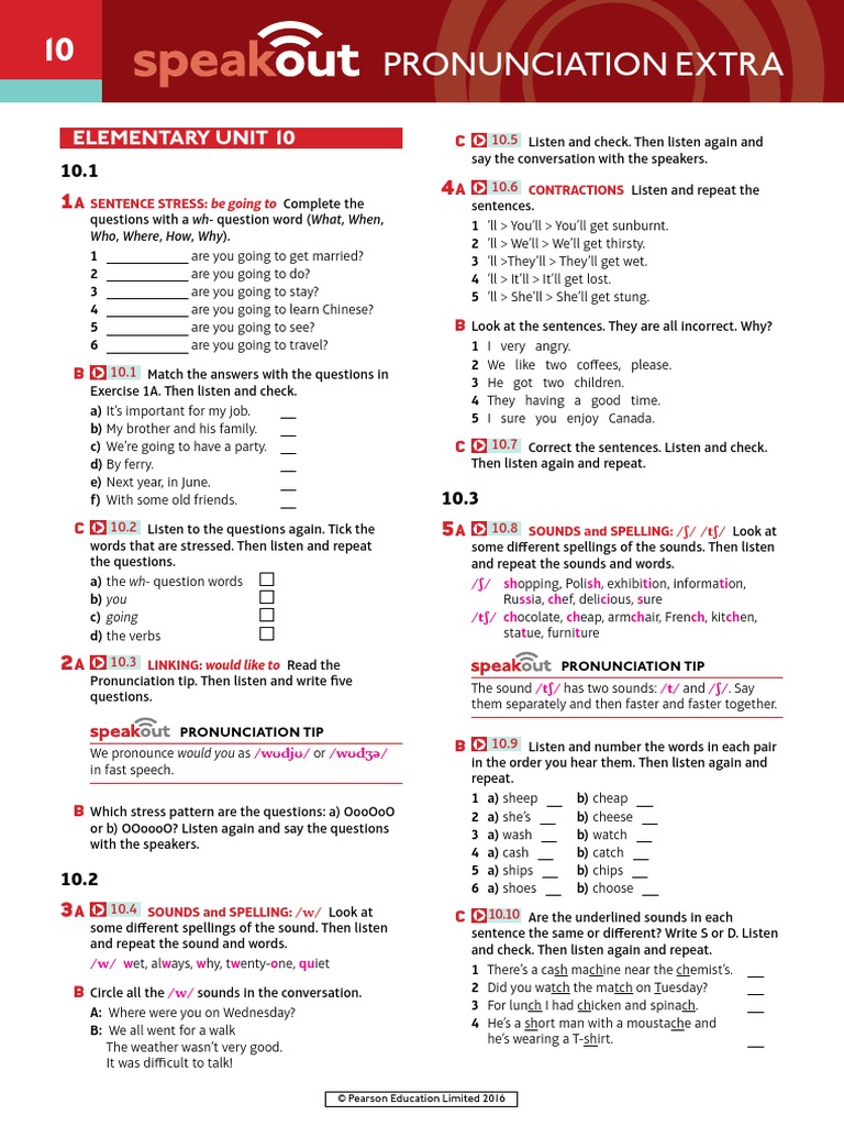 Speakout Pronunciation Extra Elementary Unit 10 | PDF | Question ...