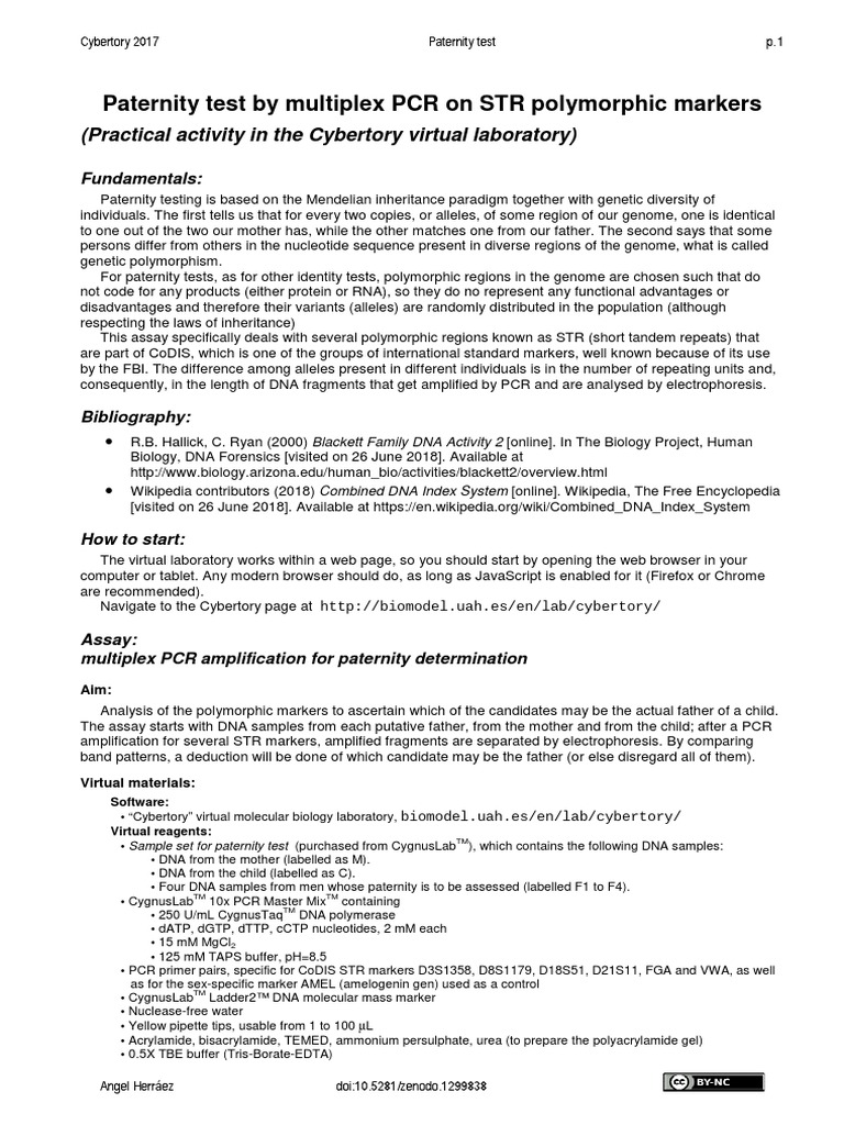 Paternity Test by Multiplex PCR On STR Polymorphic Markers: (Practical ...
